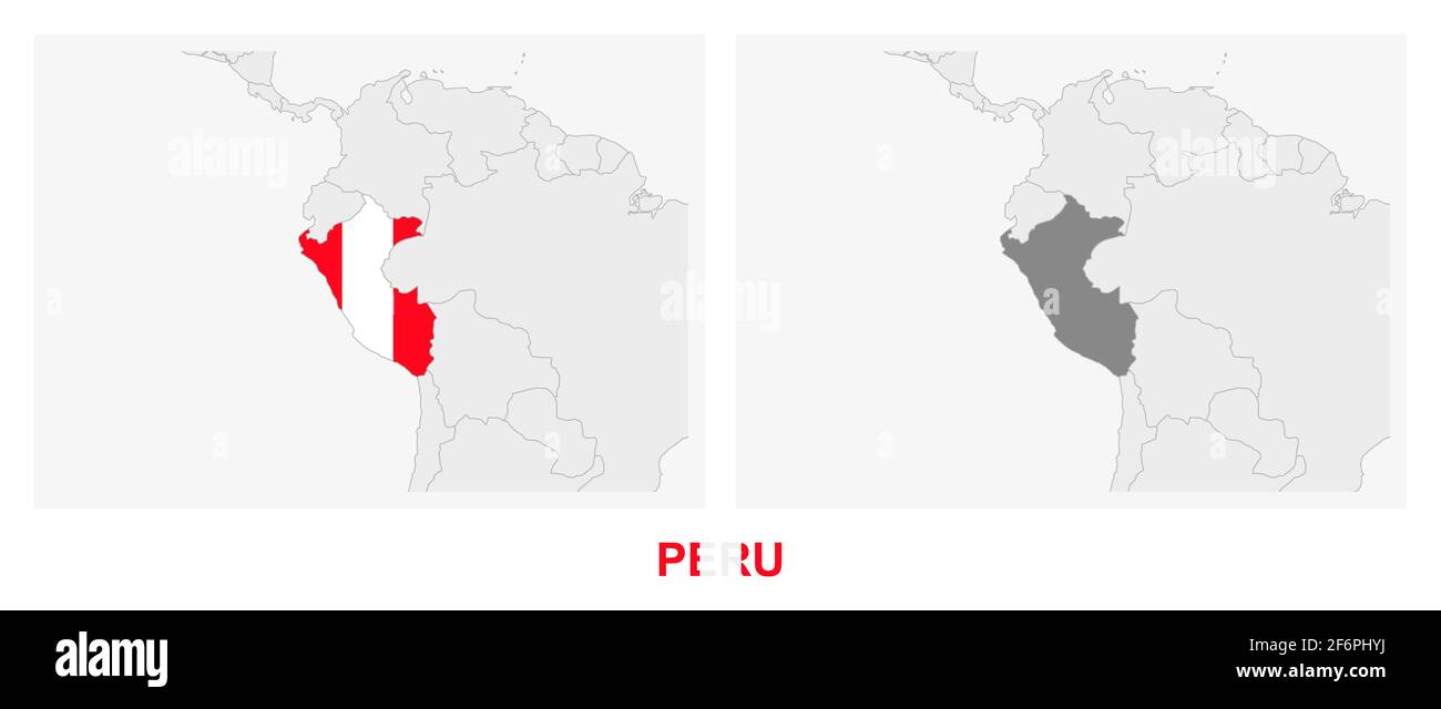 Two versions of the map of Peru, with the flag of Peru and highlighted ...