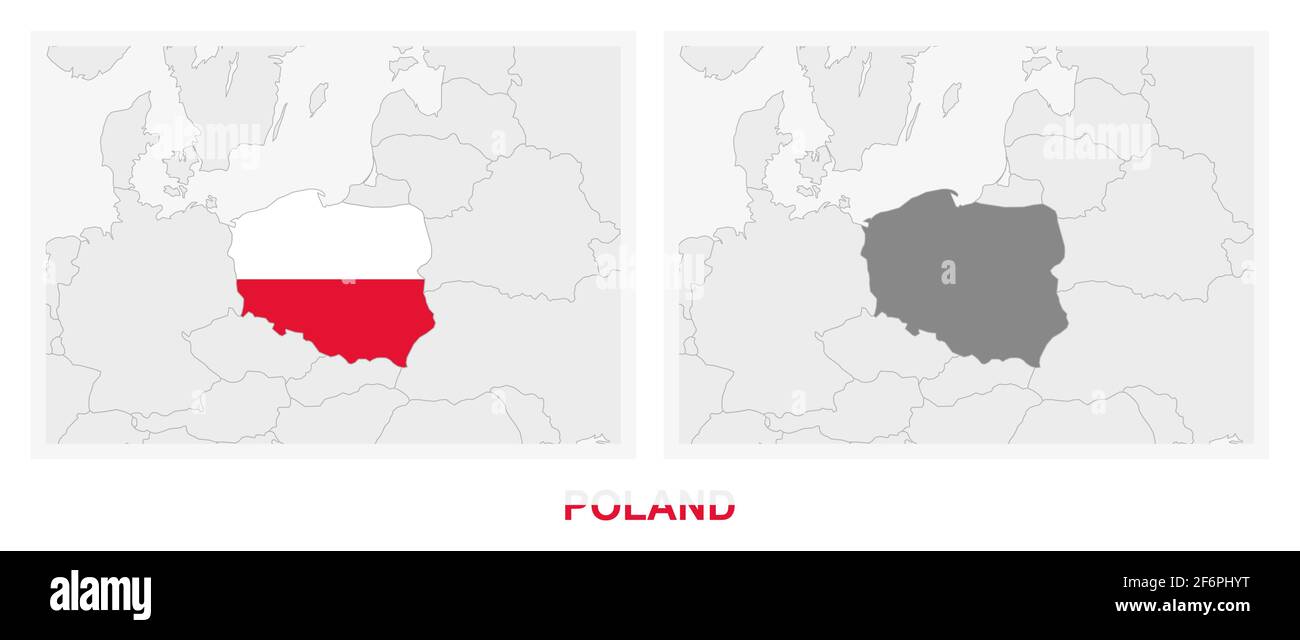 Two versions of the map of Poland, with the flag of Poland and ...