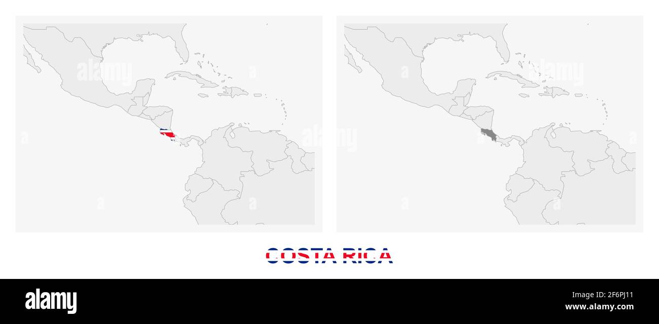 Two versions of the map of Costa Rica, with the flag of Costa Rica and ...