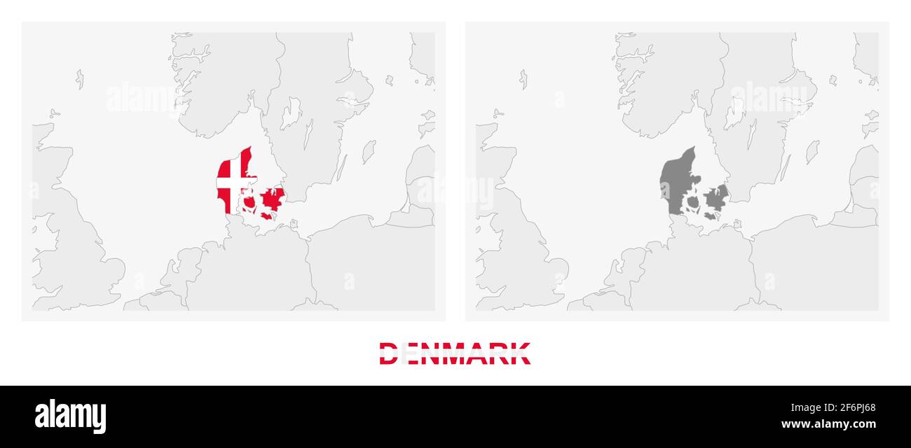 Two versions of the map of Denmark, with the flag of Denmark and ...