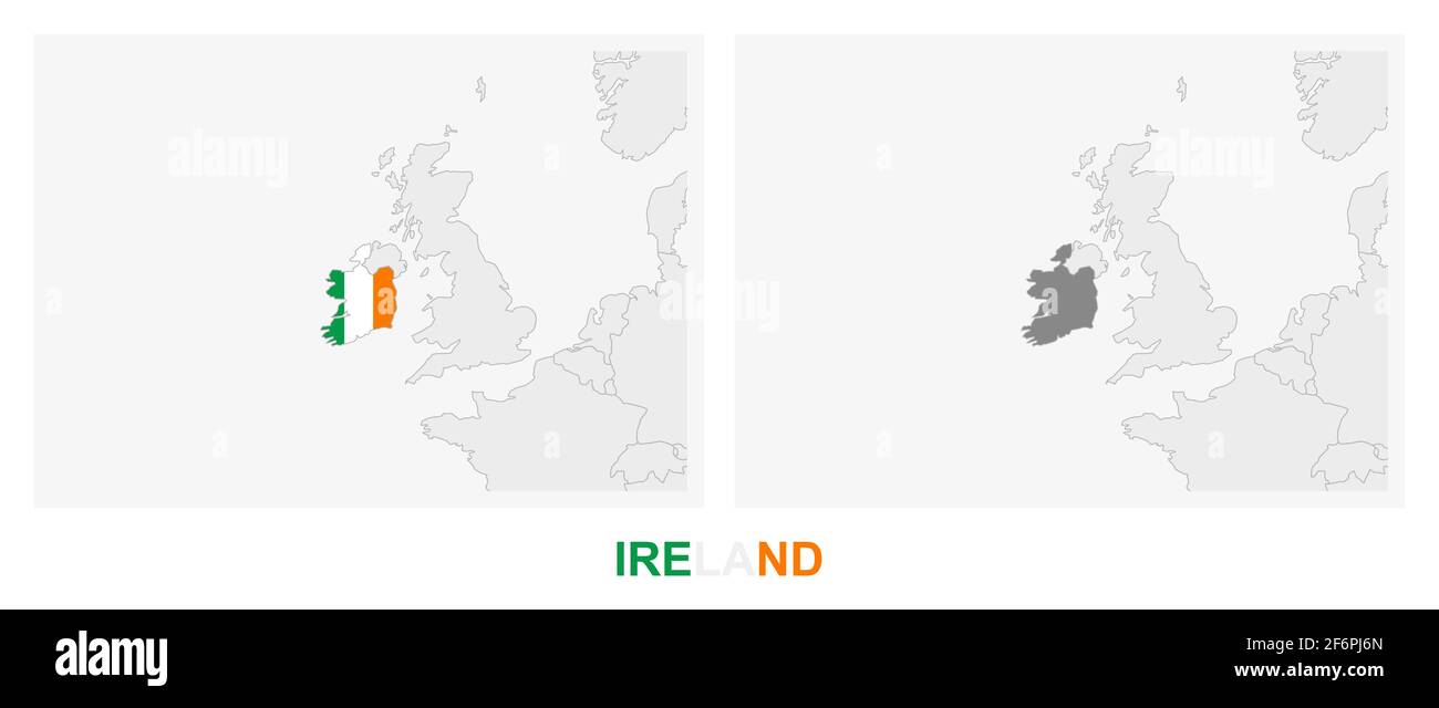 Two versions of the map of Ireland, with the flag of Ireland and ...