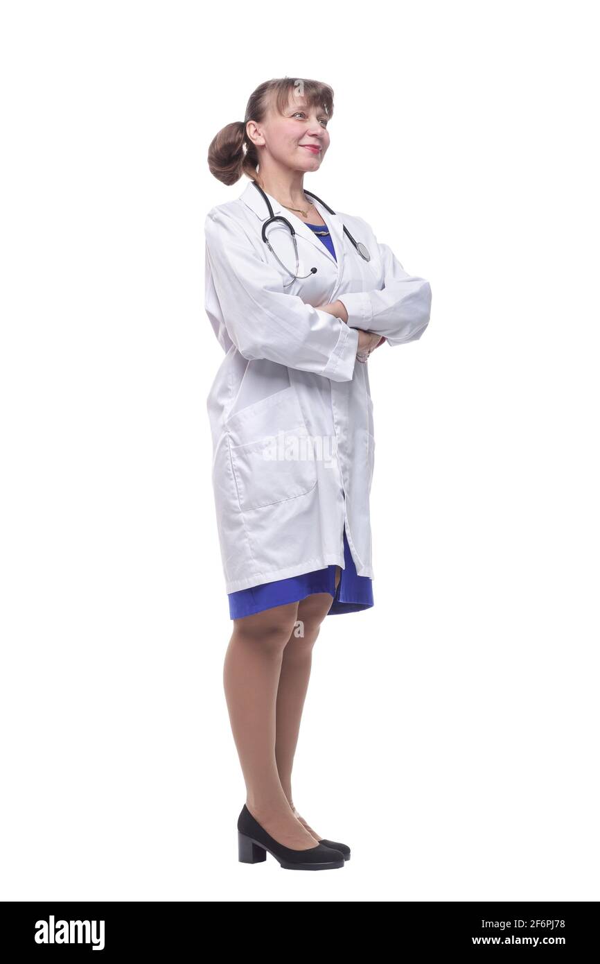 Side view of smiling medical doctor woman with stethoscope Stock Photo ...