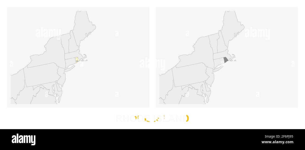 Two versions of the map of US State Rhode Island, with the flag of ...