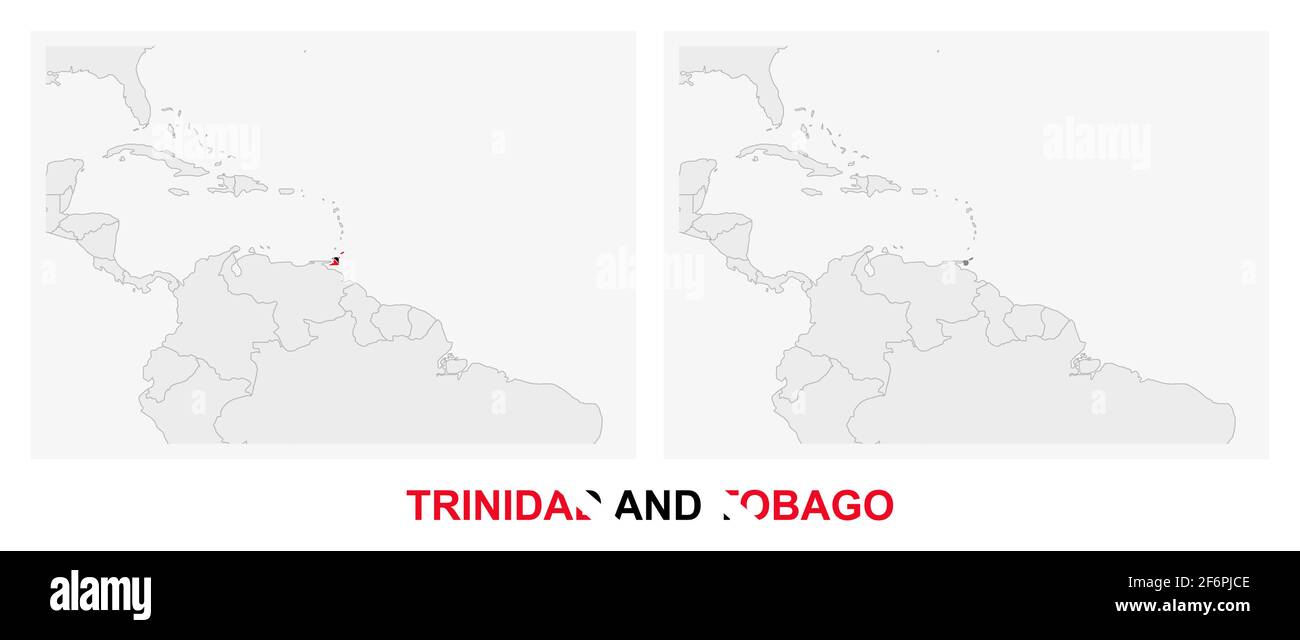 Two versions of the map of Trinidad and Tobago, with the flag of ...