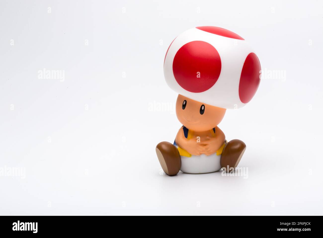 Moscow, Russia - April 06, 2021: Plastic figure of Toad from Nintendo ...