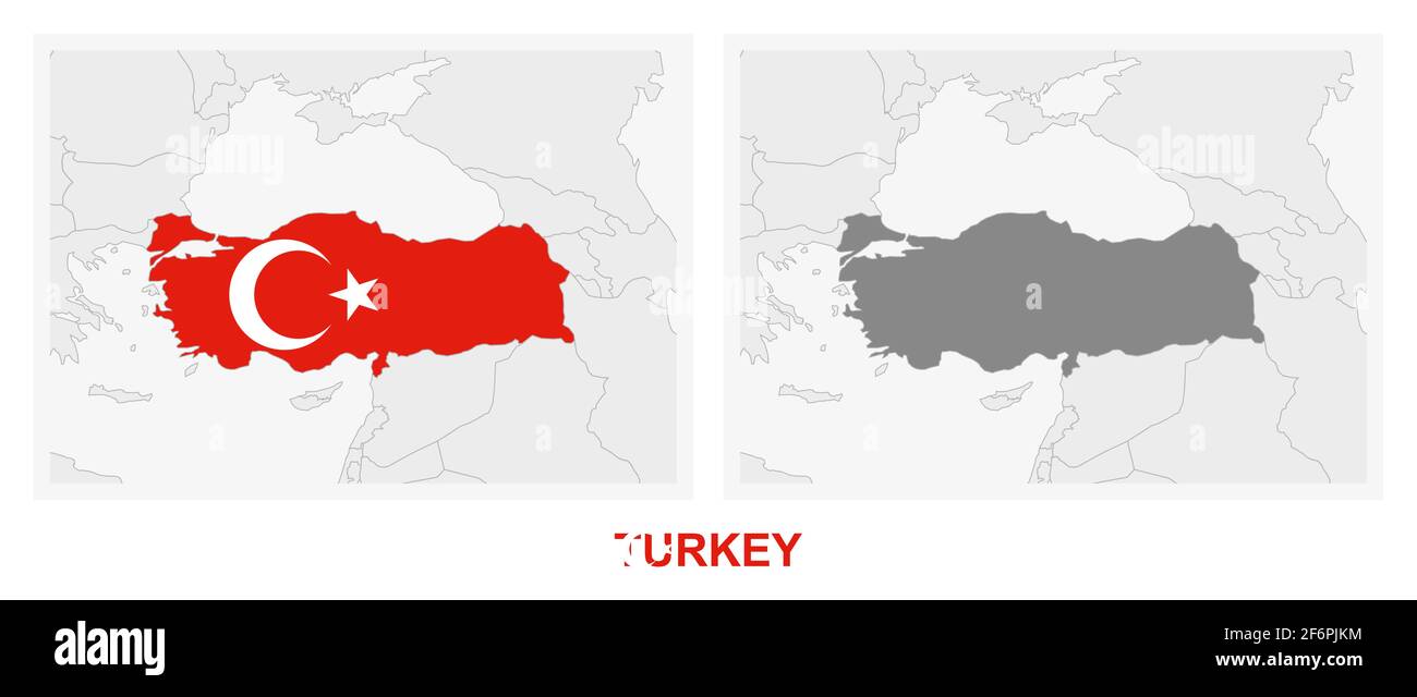 Two versions of the map of Turkey, with the flag of Turkey and ...