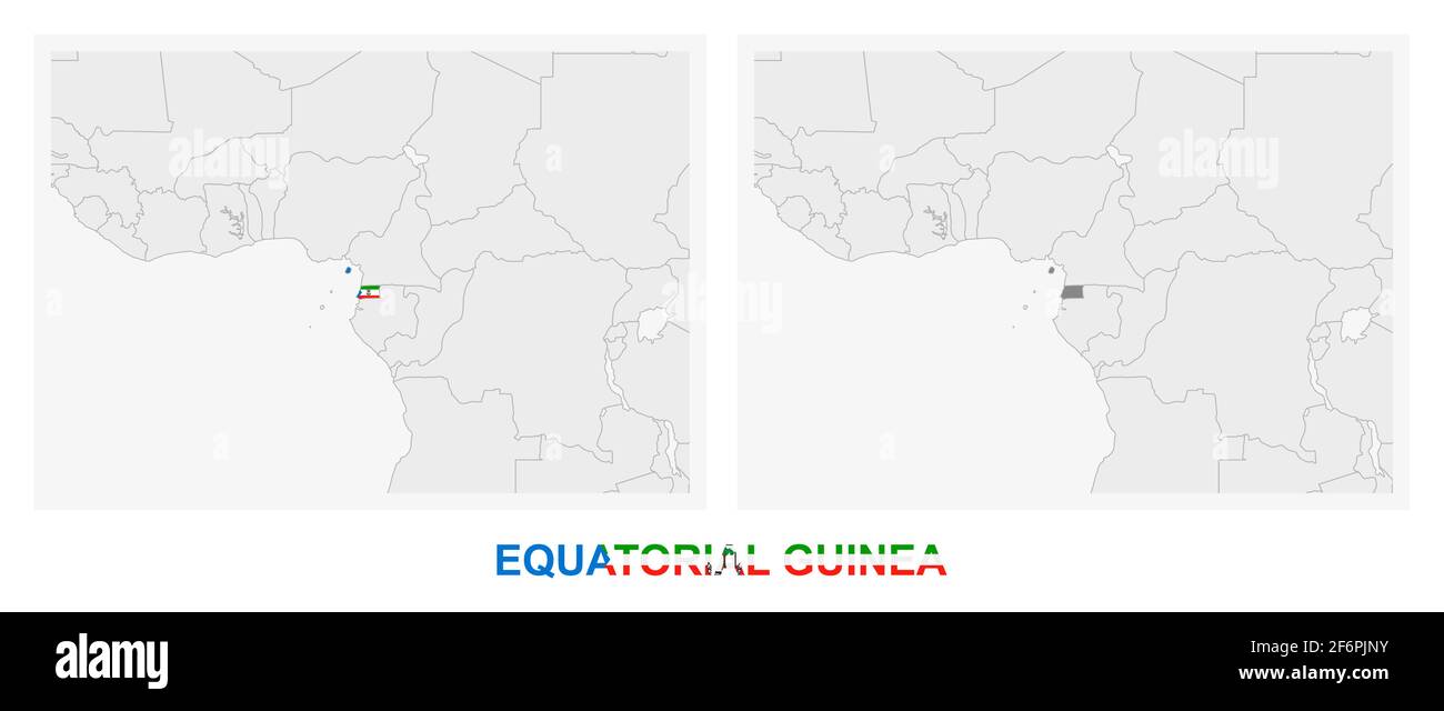 Two versions of the map of Equatorial Guinea, with the flag of ...