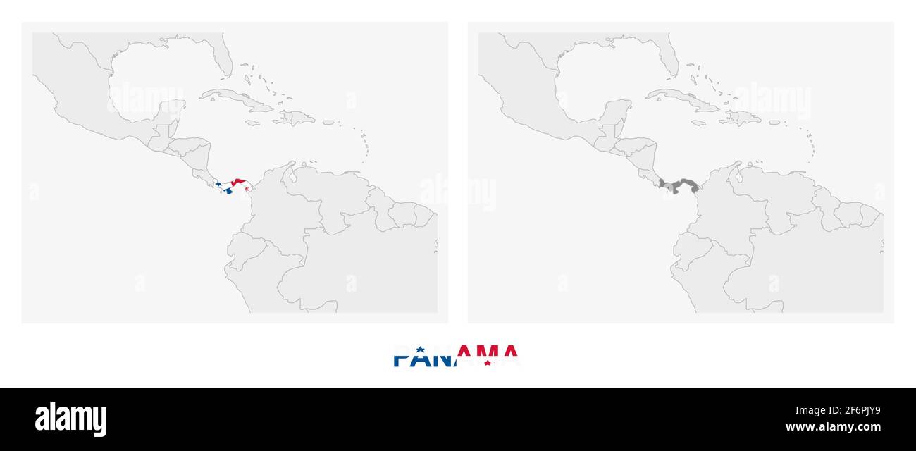 Two versions of the map of Panama, with the flag of Panama and ...