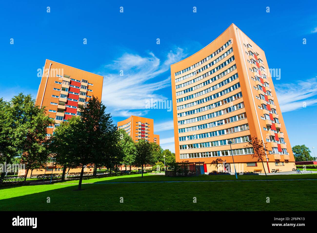 Orange tower block houses with apartments Stock Photo - Alamy