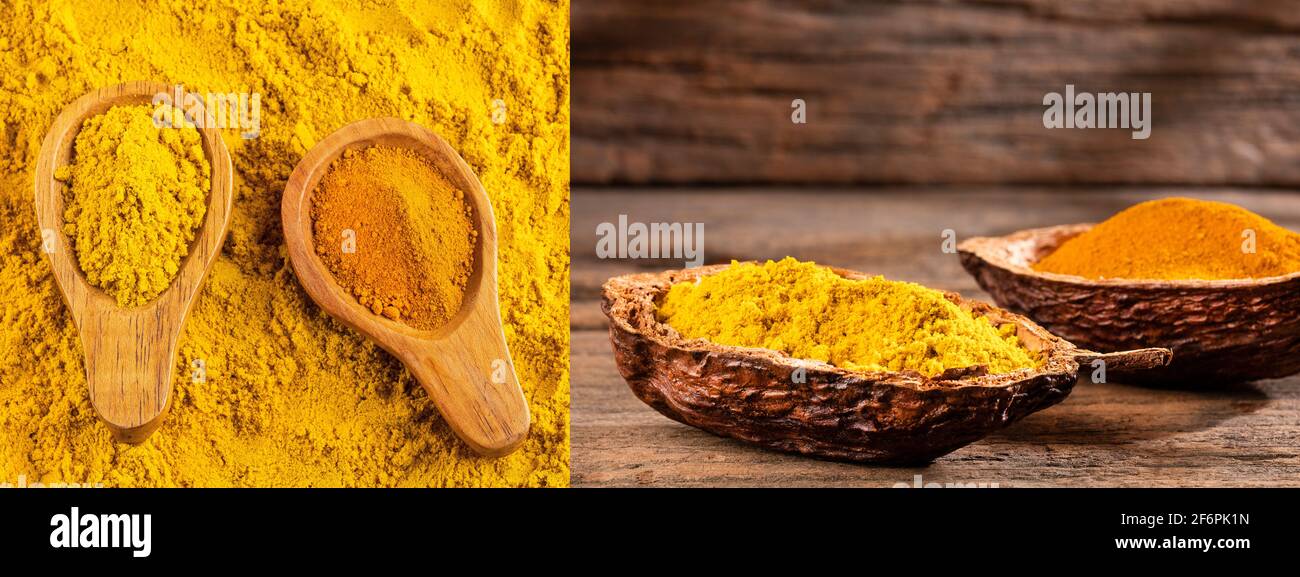 Turmeric root aromatic powder - Curry spice mix Stock Photo - Alamy