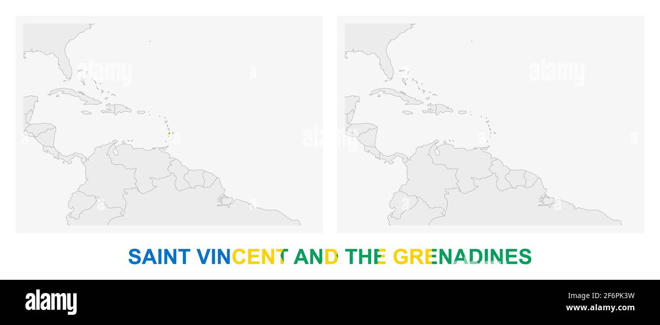 Two versions of the map of Saint Vincent and the Grenadines, with the ...