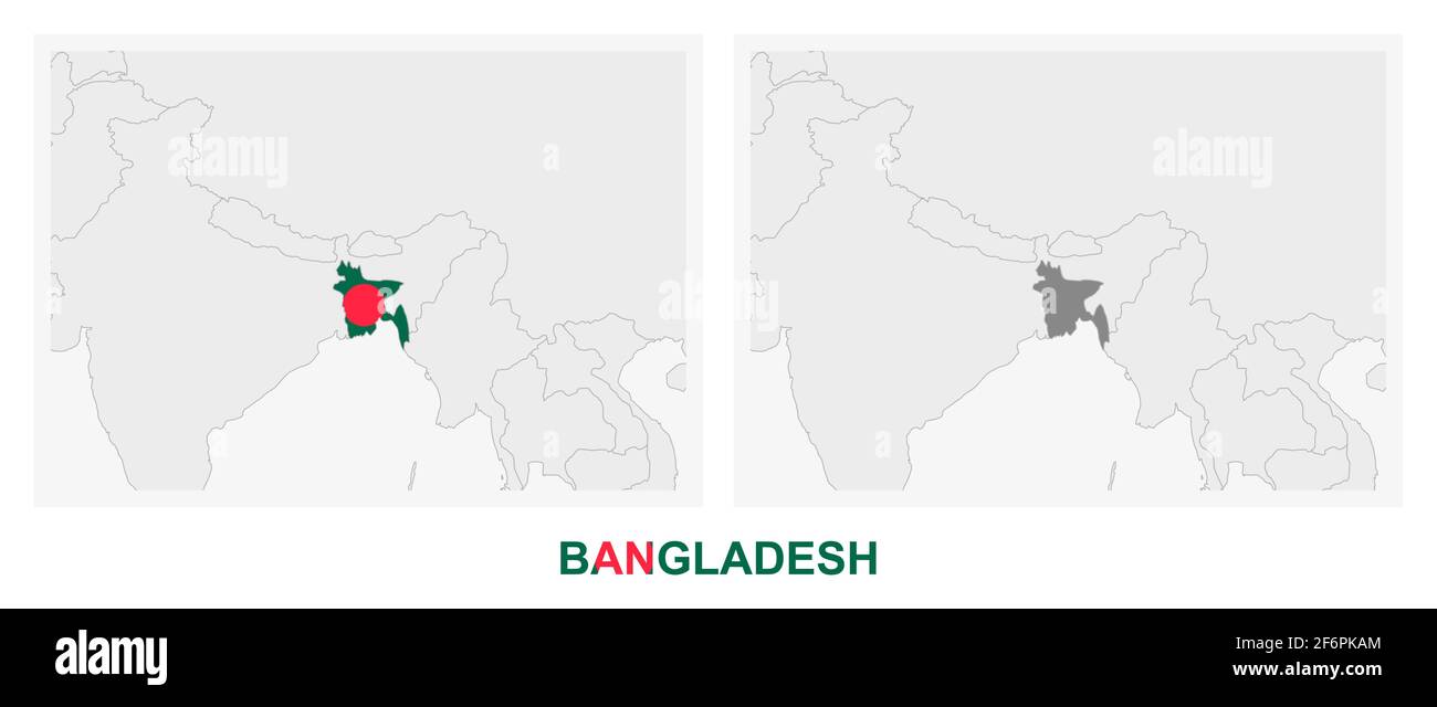 Two versions of the map of Bangladesh, with the flag of Bangladesh and ...