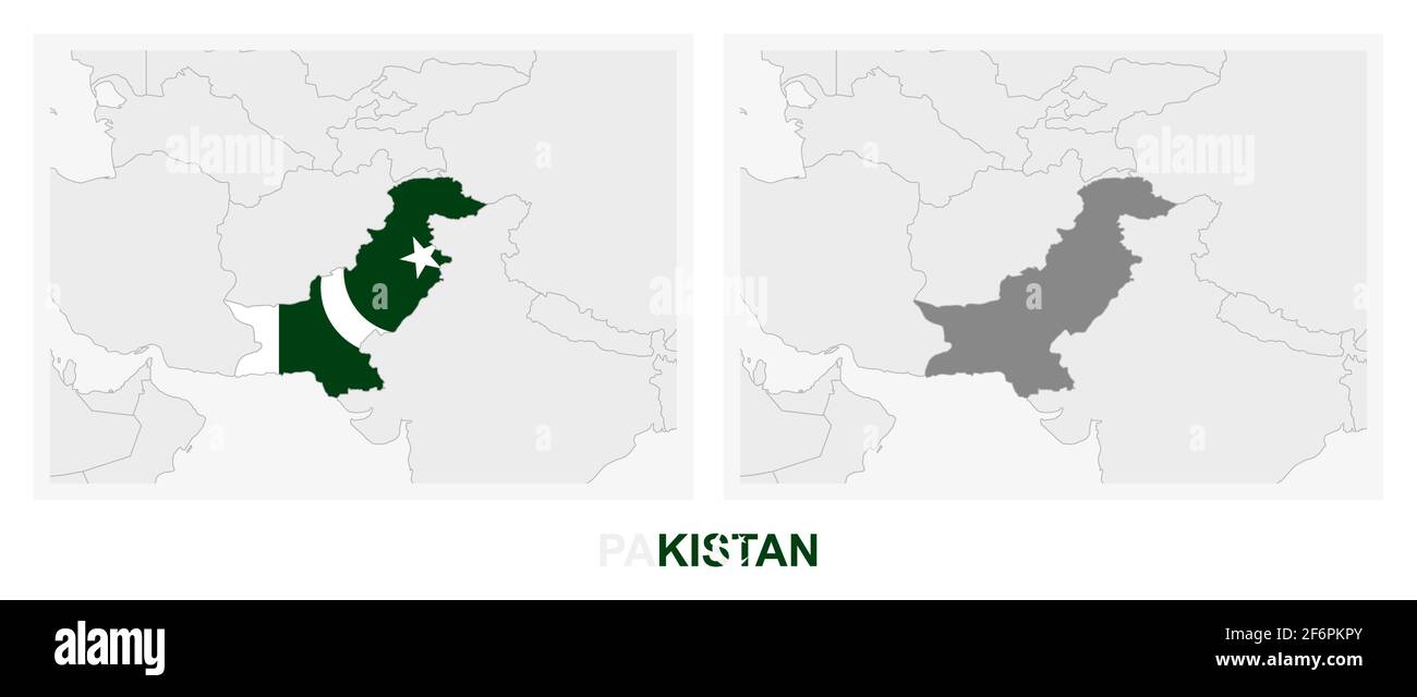 Two versions of the map of Pakistan, with the flag of Pakistan and ...