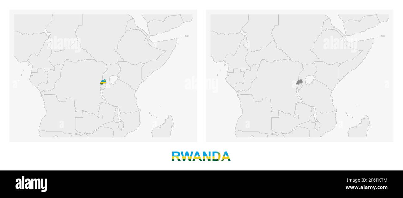 Two versions of the map of Rwanda, with the flag of Rwanda and ...
