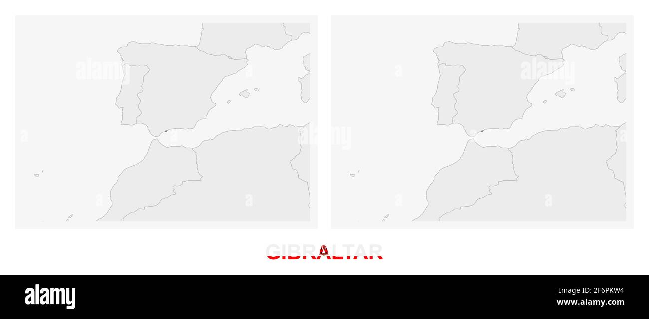 Two versions of the map of Gibraltar, with the flag of Gibraltar and ...