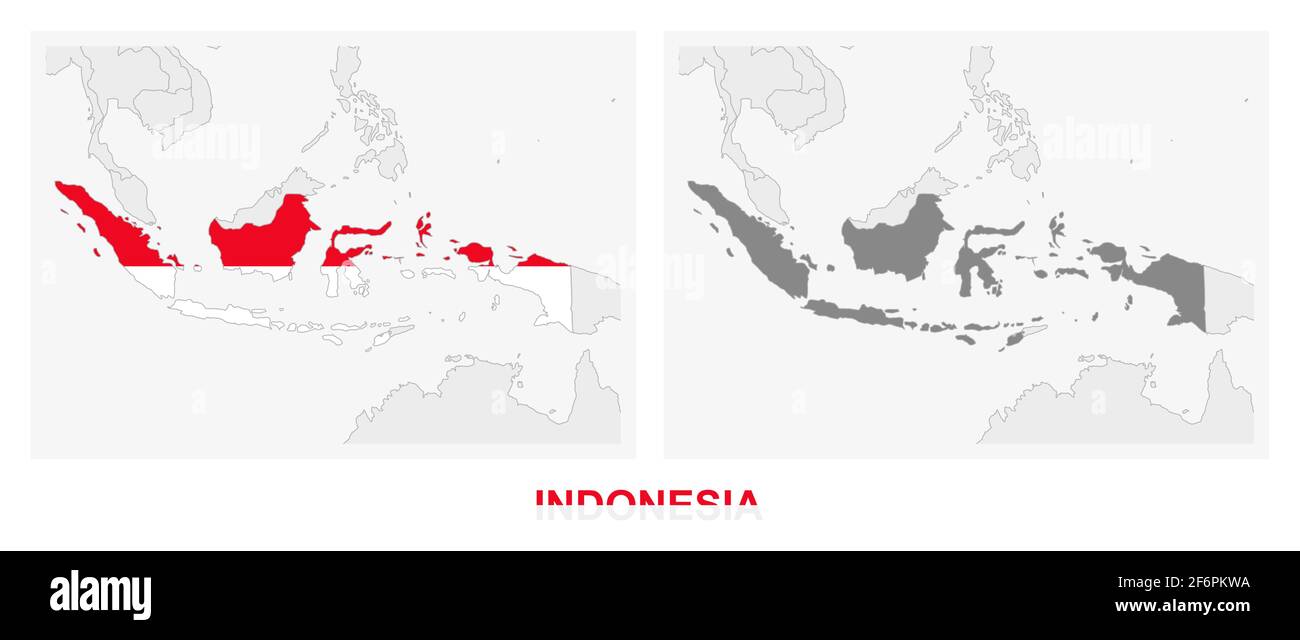 Two versions of the map of Indonesia, with the flag of Indonesia and ...