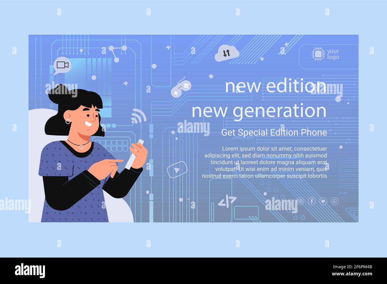 Mobile tech horizontal banner template Vector illustration Stock Vector ...