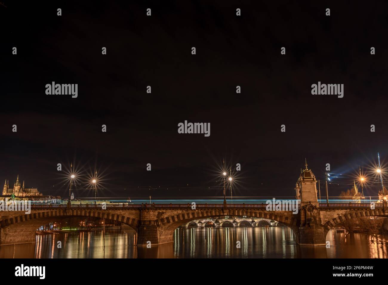 Night shot of Legion Bridge - Most Legií - over river Vltava in Prague ...