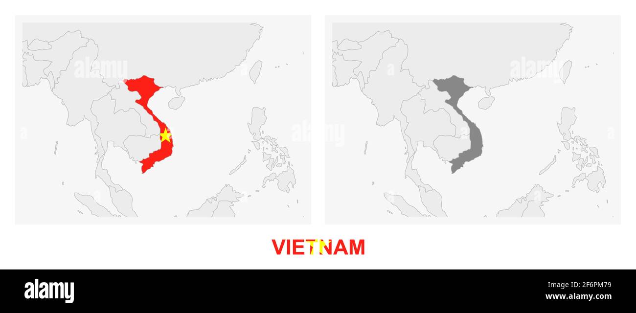 Two versions of the map of Vietnam, with the flag of Vietnam and ...