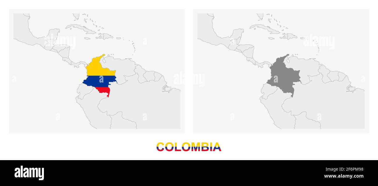 Two versions of the map of Colombia, with the flag of Colombia and ...