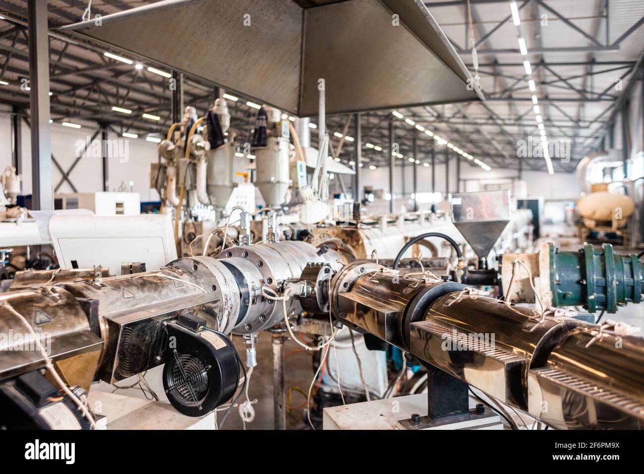 Inside factory. the interior of the equipment used in the polypropylene ...