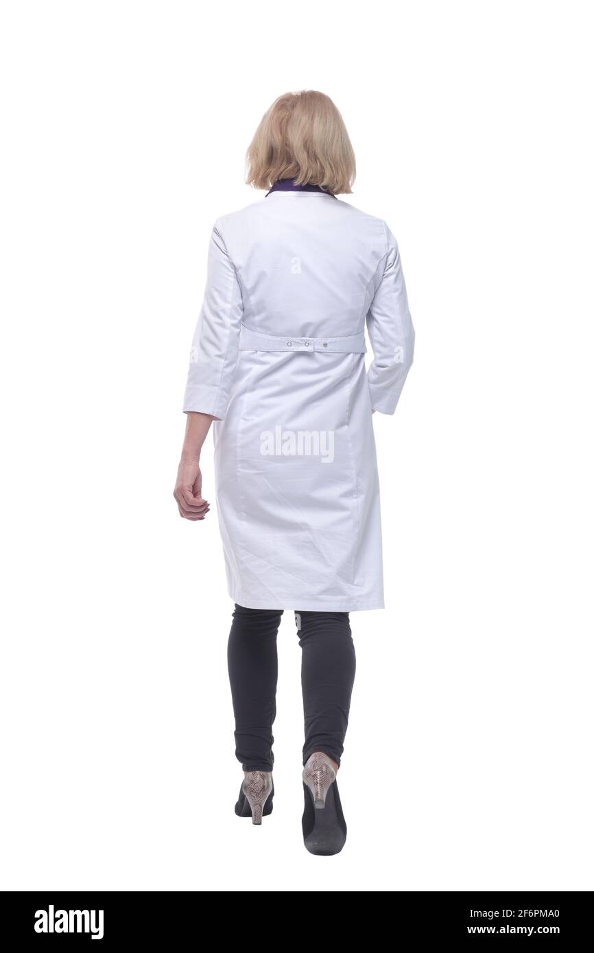 Rear back view of female doctor physiotherapist walking away Stock ...