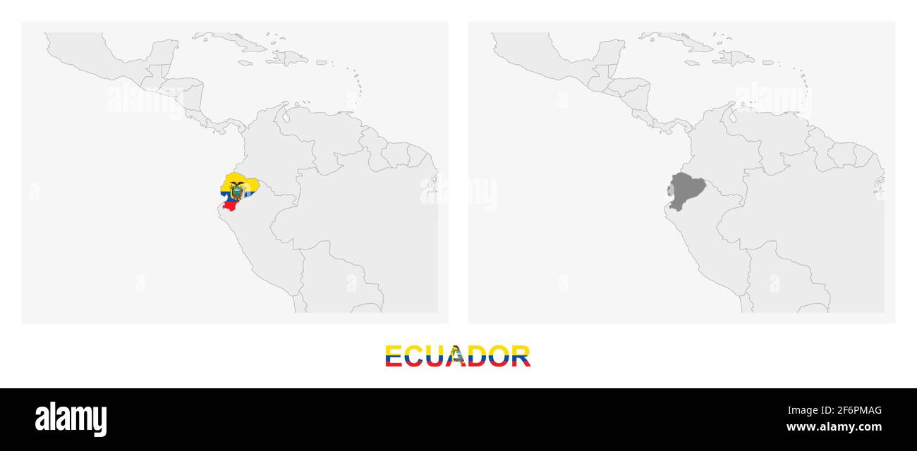Two versions of the map of Ecuador, with the flag of Ecuador and ...
