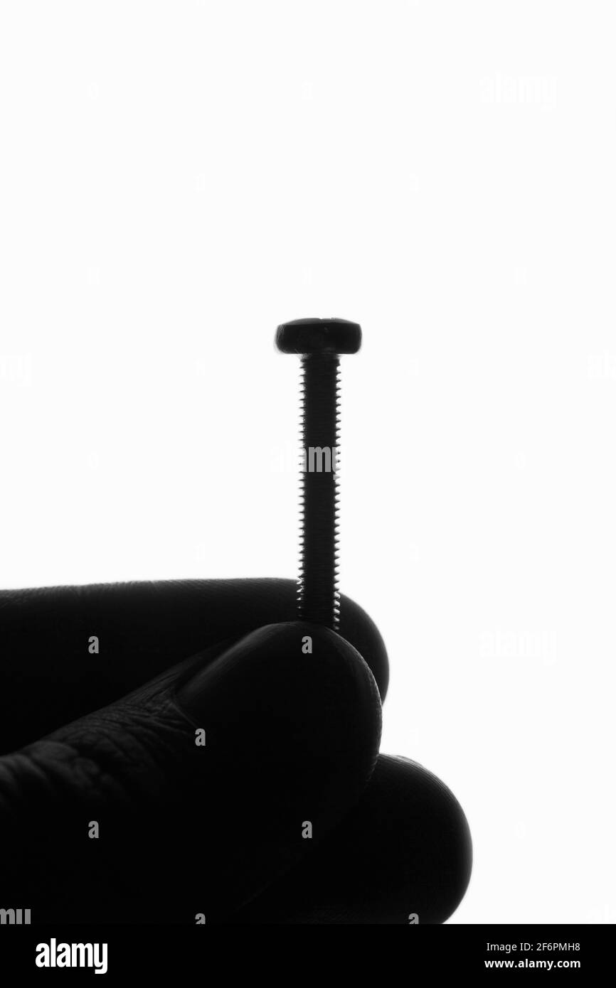 screw in hand on a white background Stock Photo - Alamy