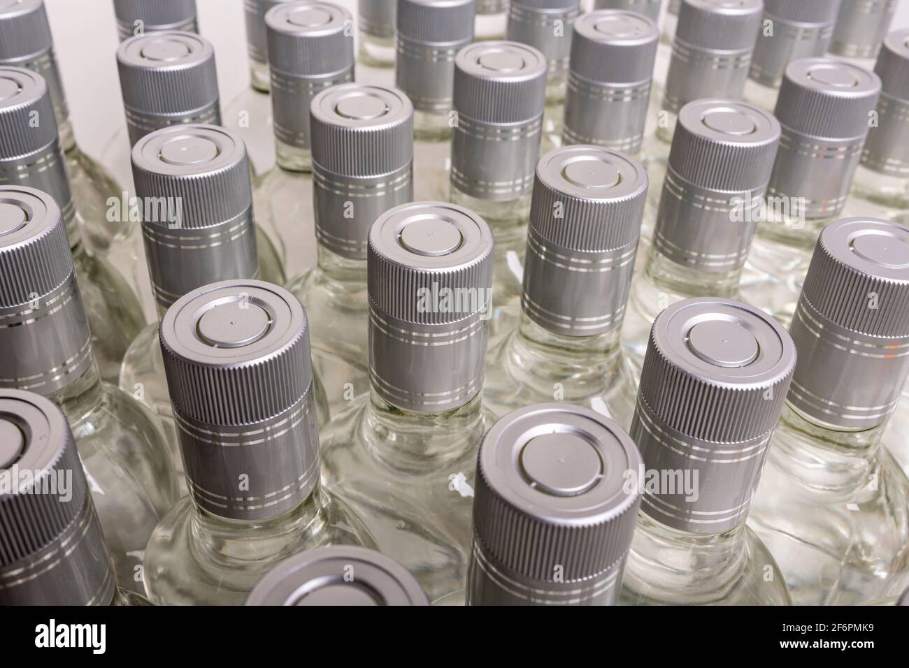 Multitude of pure alcohol bottles not labeled. Bottles of Home ...