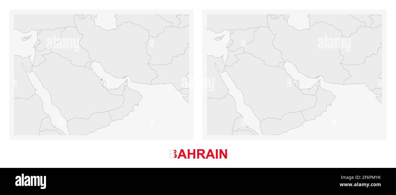 Two versions of the map of Bahrain, with the flag of Bahrain and ...