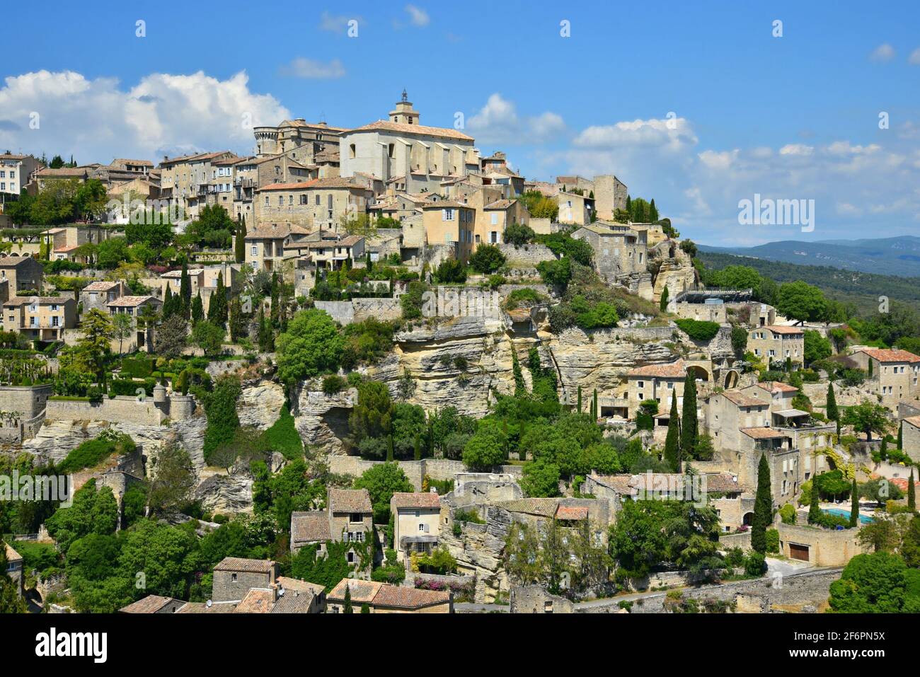 Scenic view of Gordes with the dominating Renaissance Castle and the ...