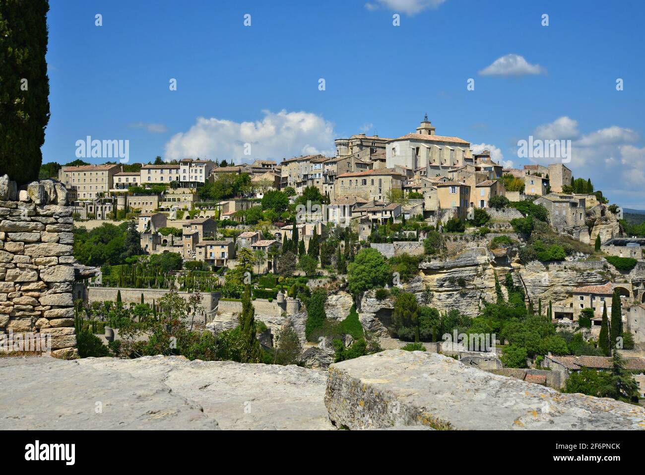 Scenic view of Gordes with the dominating Renaissance Castle and the ...