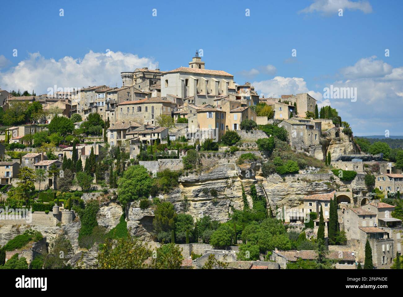 Scenic view of Gordes with the dominating Renaissance Castle and the ...