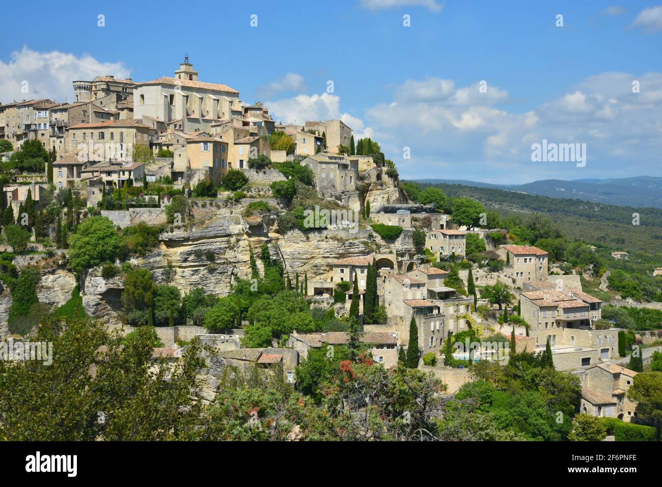 Scenic view of Gordes with the dominating Renaissance Castle and the ...