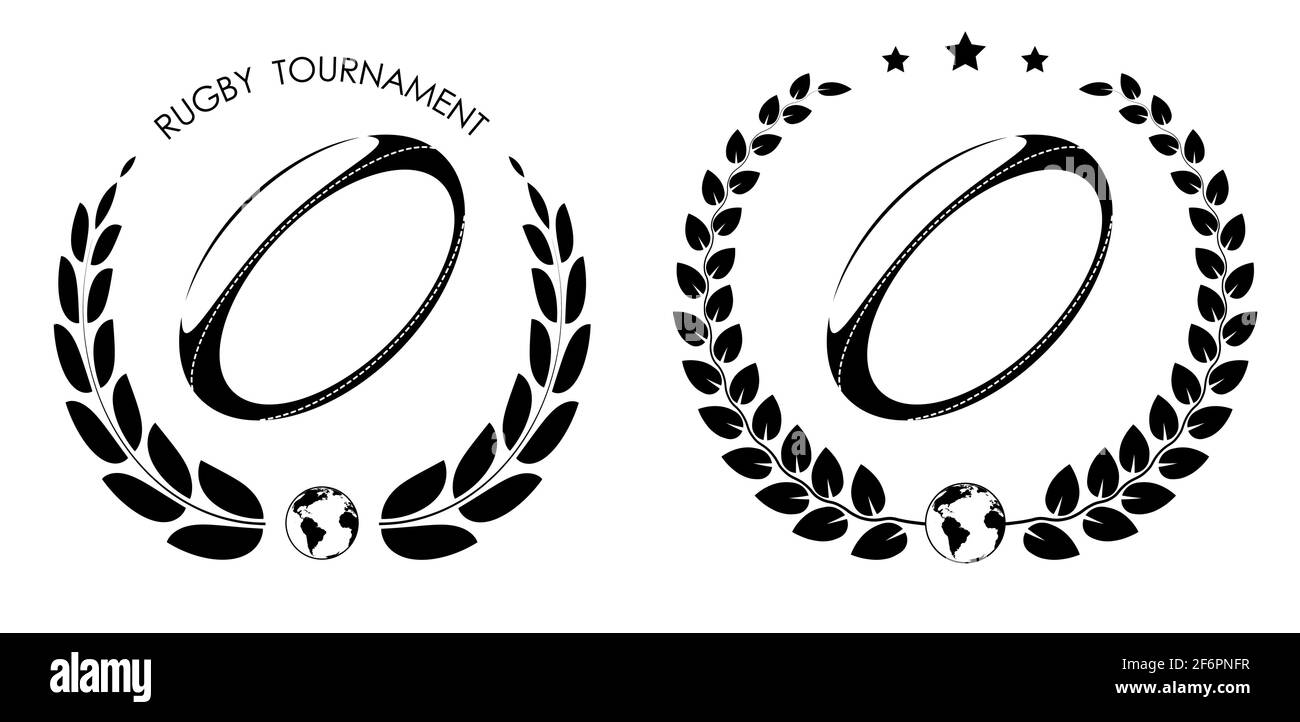 symbol, emblem of oval rugby ball with laurel wreath for competition ...