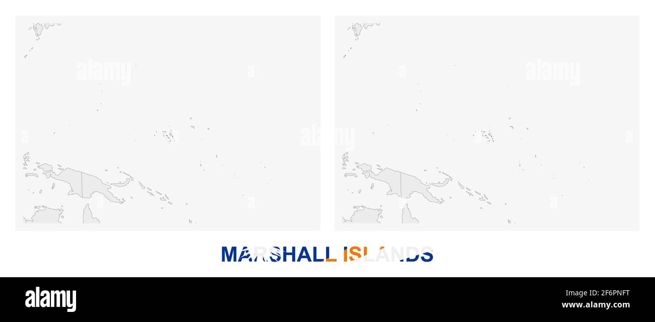 Two versions of the map of Marshall Islands, with the flag of Marshall ...