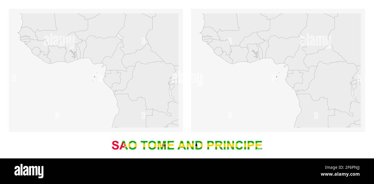 Two versions of the map of Sao Tome and Principe, with the flag of Sao ...