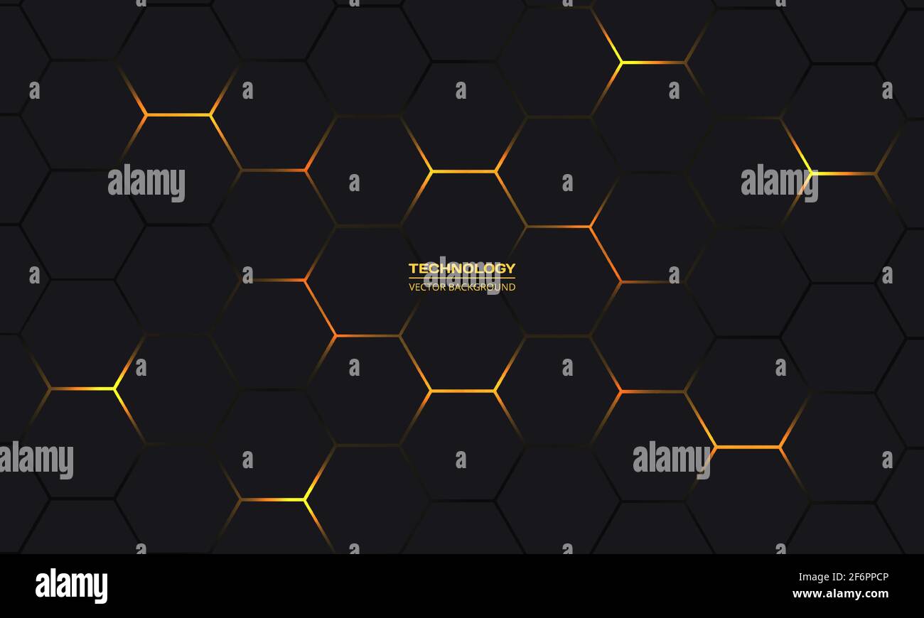 Black and yellow hexagonal technology vector abstract background ...