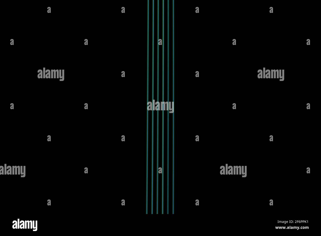 six blue straight vertical lines of light on a black background Stock ...