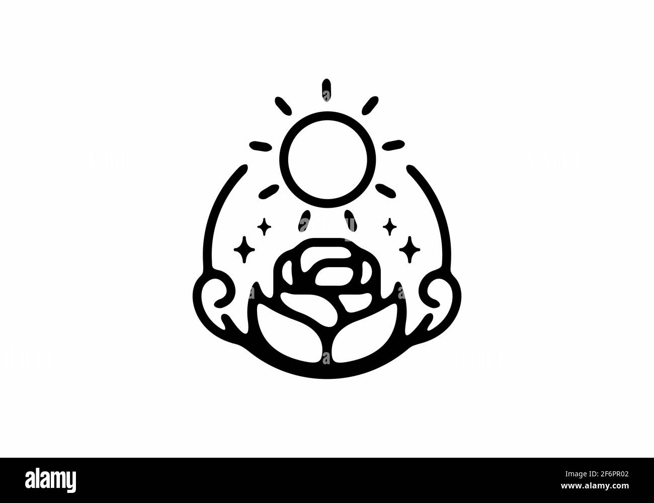 Line art illustration of rose flower and sun design Stock Vector Image ...