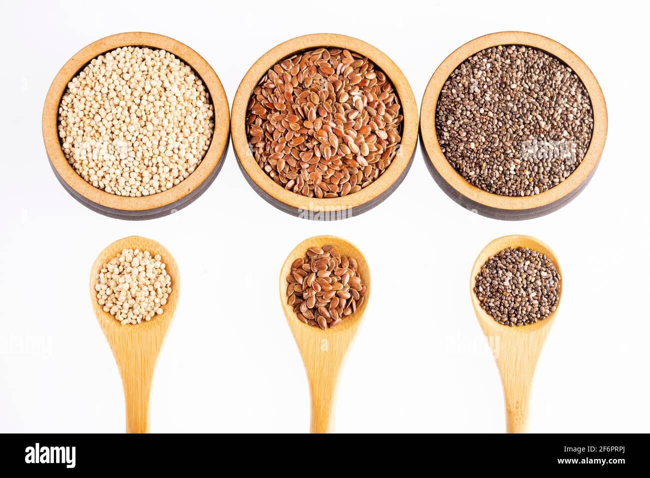 Quinoa, flaxseed and chia - Organic seeds. Superfoods Stock Photo - Alamy