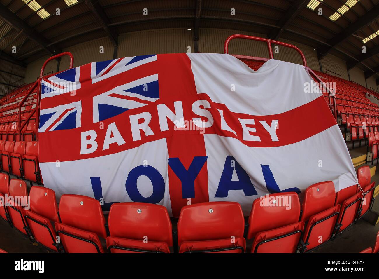 Barnsley, UK. 02nd Apr, 2021. A Barnsley flag strewn across the Ponty ...