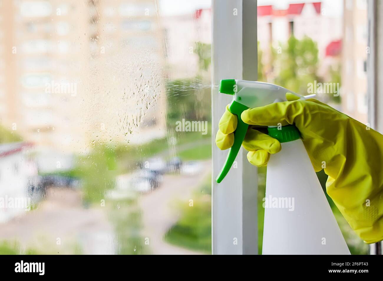 Washing dirty windows and home cleaning. Housework concept Stock Photo ...