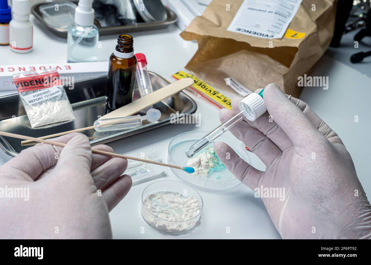 Police investigate positive for drugs in crime lab, conceptual image ...