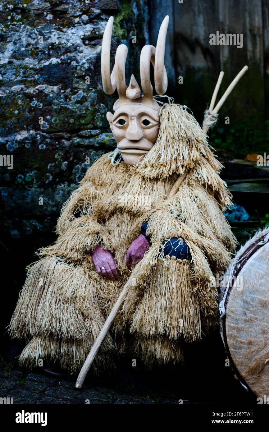 Caretos of Lazarim (masked figures), Portugal Stock Photo - Alamy