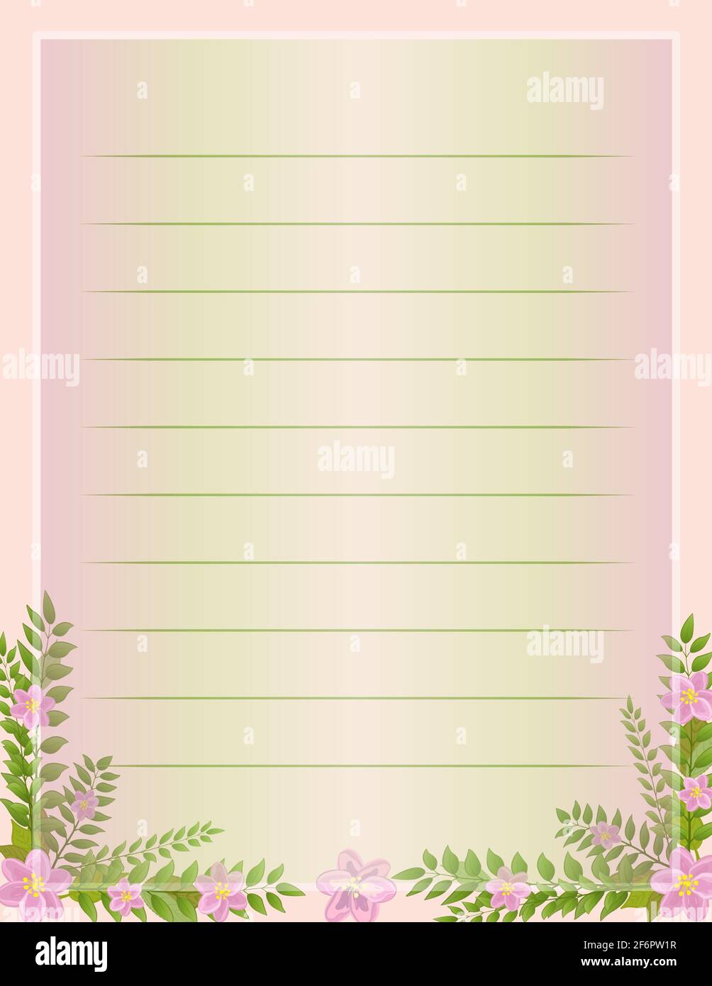 Pink lined letter paper page with a floral frame Stock Photo - Alamy