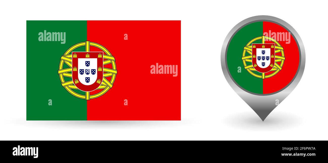 Vector flag Portugal. Location point with flag Portugal inside. Color ...