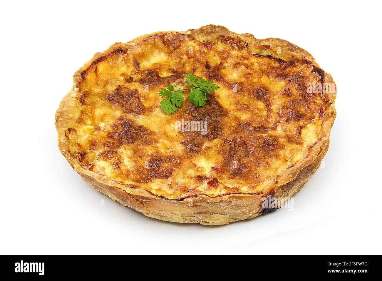 whole quiche on a white background Stock Photo - Alamy