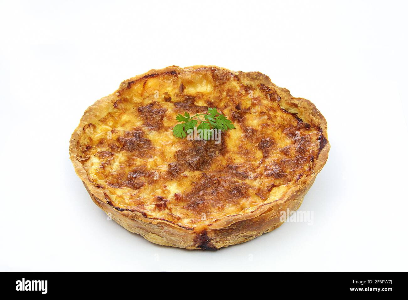 whole quiche on a white background Stock Photo - Alamy