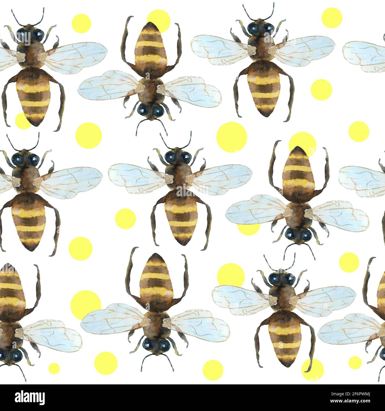 Watercolor seamless hand drawn pattern with bumble bees, nature natural ...